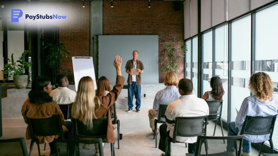 A team attends a training session on payroll system implementation